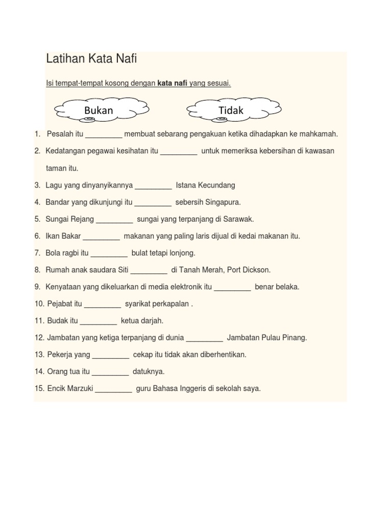 Latihan Penggunaan Kata Nafi | PDF