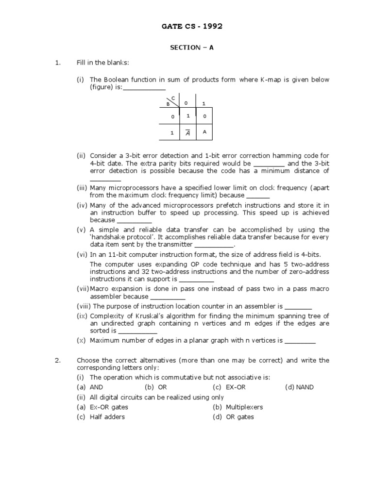 Gate Cs Paper 1992 | PDF | Teaching Methods & Materials