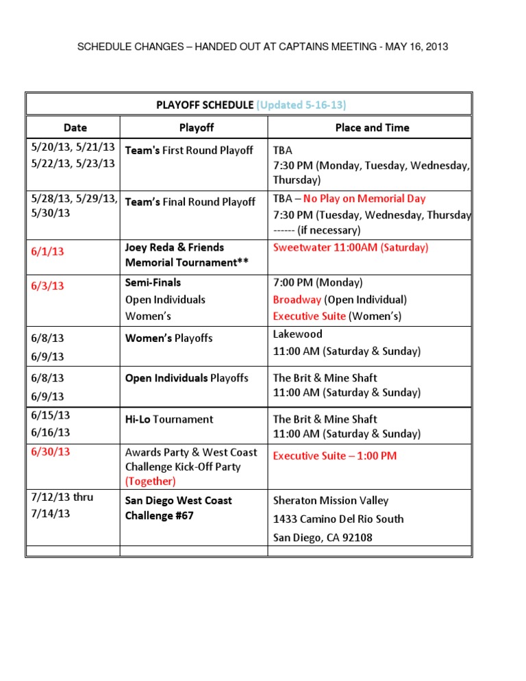 SPRING 2013 Schedule | PDF | Sports & Recreation