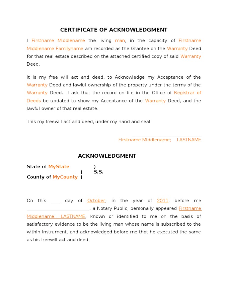 Certificate of Acknowledgment Template | PDF
