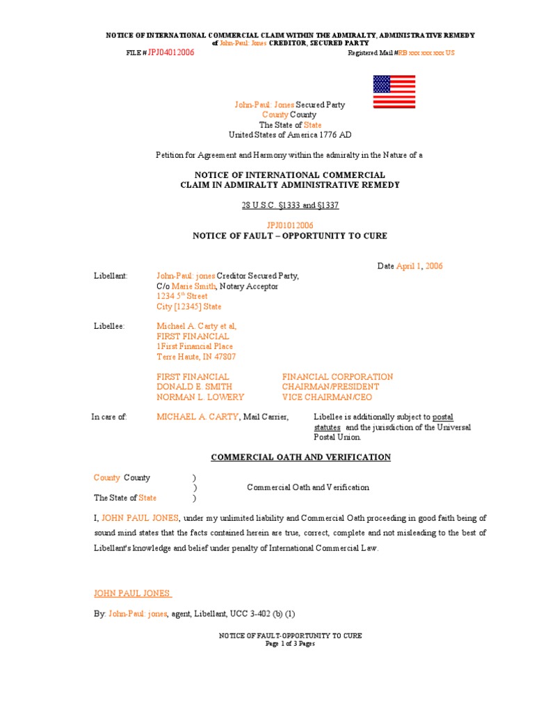 2-A-Notice of Fault-Oppurtunity To Cure | PDF | Surety Bond | Notary Public