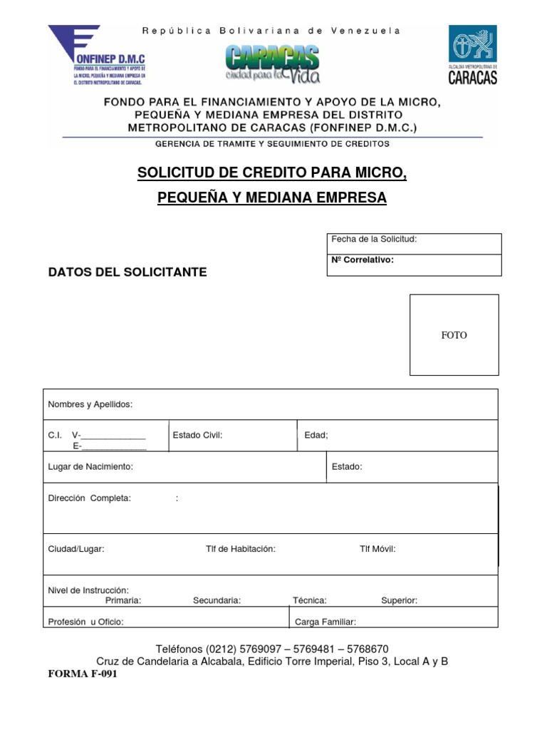 Planilla de Solicitud de Crédito para La Micro, Pequeña y Mediana ...