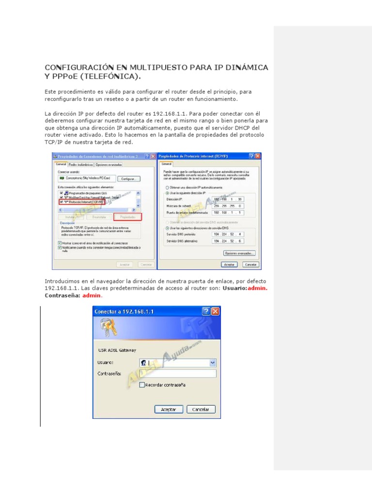 CONFIGURACIÓN EN MULTIPUESTO PARA IP DINÁMICA Y PPPoE | PDF | Dirección IP | Enrutador (Computación)