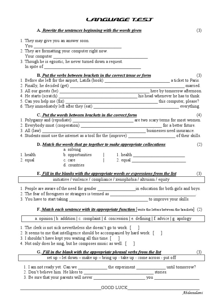 Language Test + Key | PDF | Linguistics | Languages