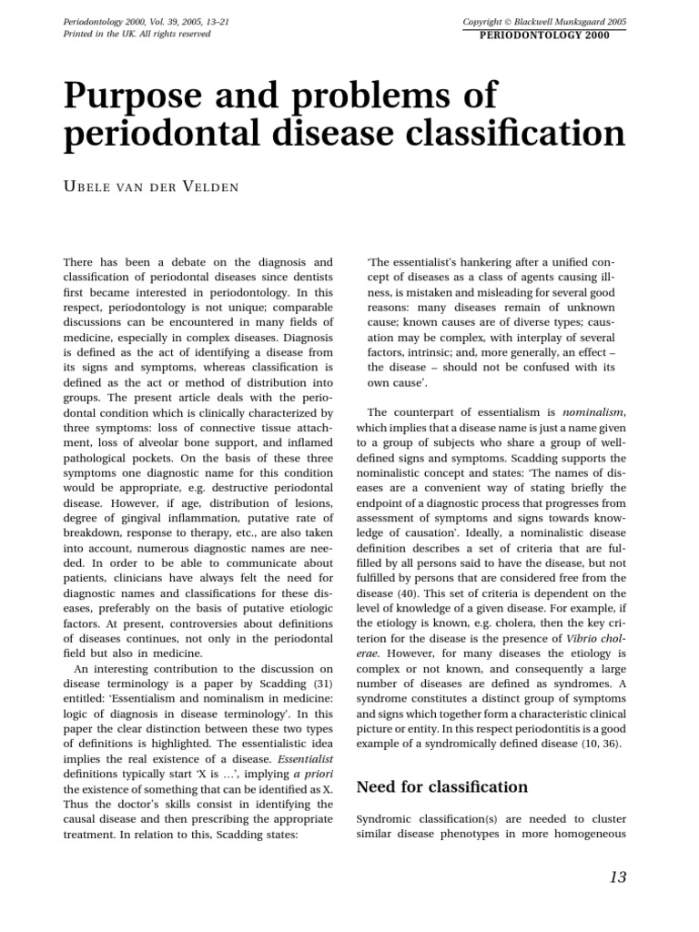 13 Purpose and Problems of Periodontal Disease Classification | Medical ...