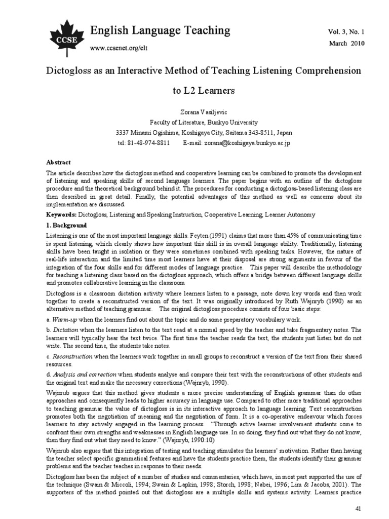 Dictogloss As An Interactive Method | PDF | Reading Comprehension ...