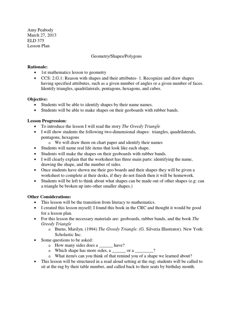 Lesson Plan Geometry - Shapes.polygons | Download Free PDF | Shape ...