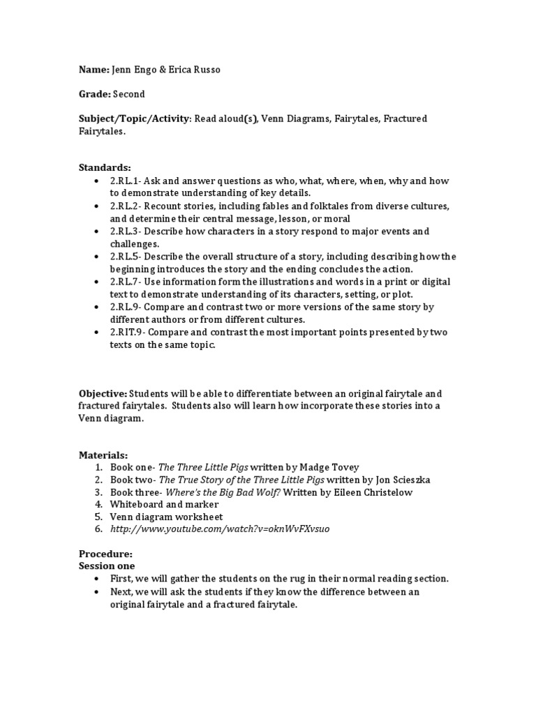 Fairytale Lesson Plan | PDF | Fairy Tales | Lesson Plan