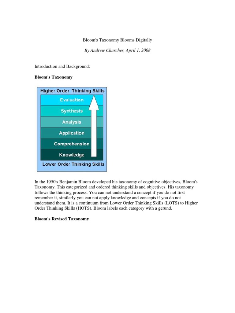 Bloom's Taxonomy: by Andrew Churches, April 1, 2008 | PDF | Tag ...
