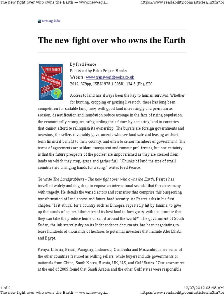 The New Fight Over Who Owns The Earth | PDF | Agriculture | Land Use