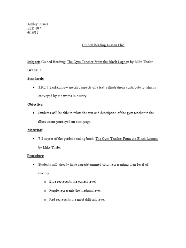 ELD 307 Guided Reading Lesson Plan | Download Free PDF | Lesson Plan ...