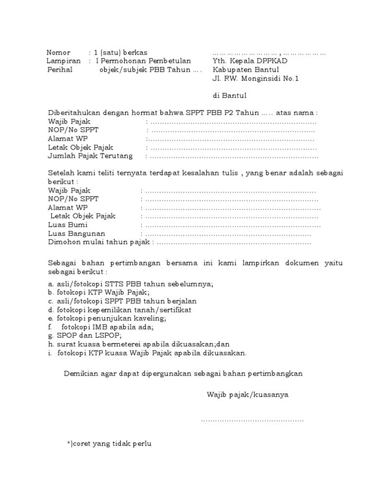 Formulir Permohonan Pembetulan SPPT P2 PBB Perorangan | PDF | Hukum