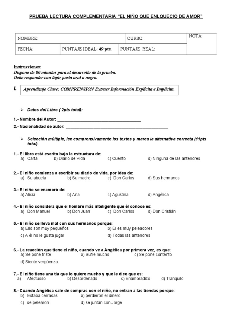 Prueba Libro El Niño Que Enloquecio de Amor | PDF | Narración | Amor
