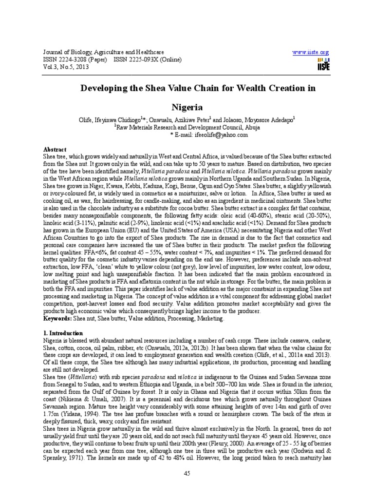 Developing The Shea Value Chain For Wealth Creation in Nigeria | PDF ...