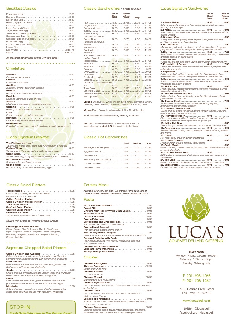 Luca's Menu | Salad | Foods