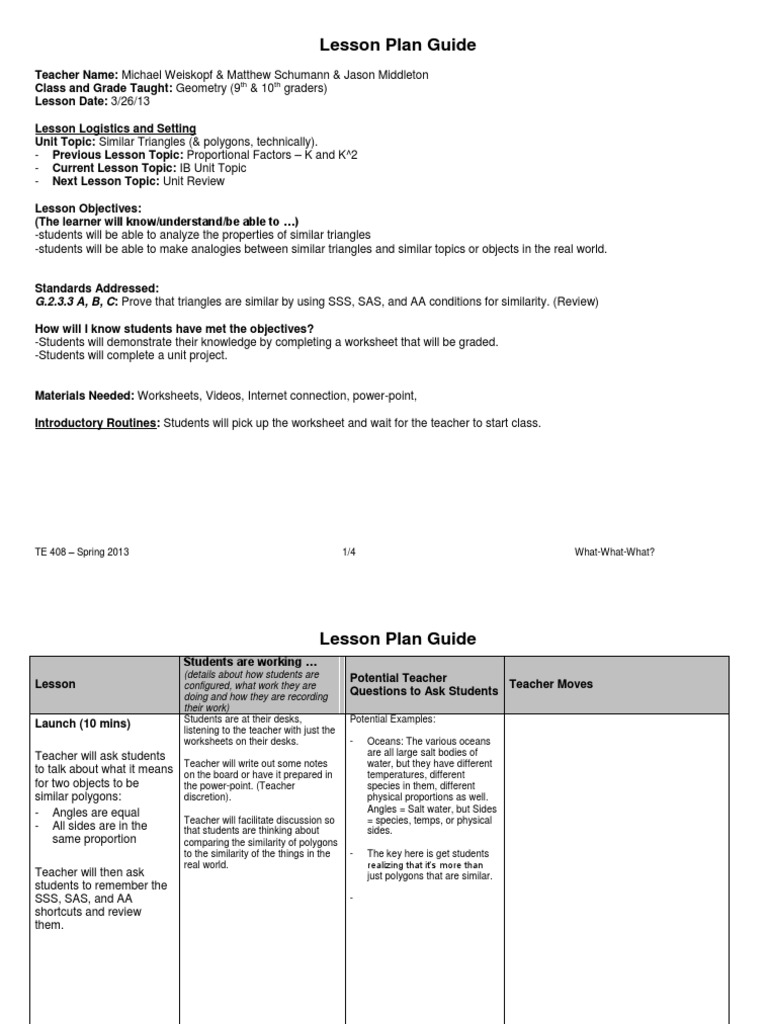 Similarity in The Real World - Lesson Plan | PDF | Lesson Plan | Triangle