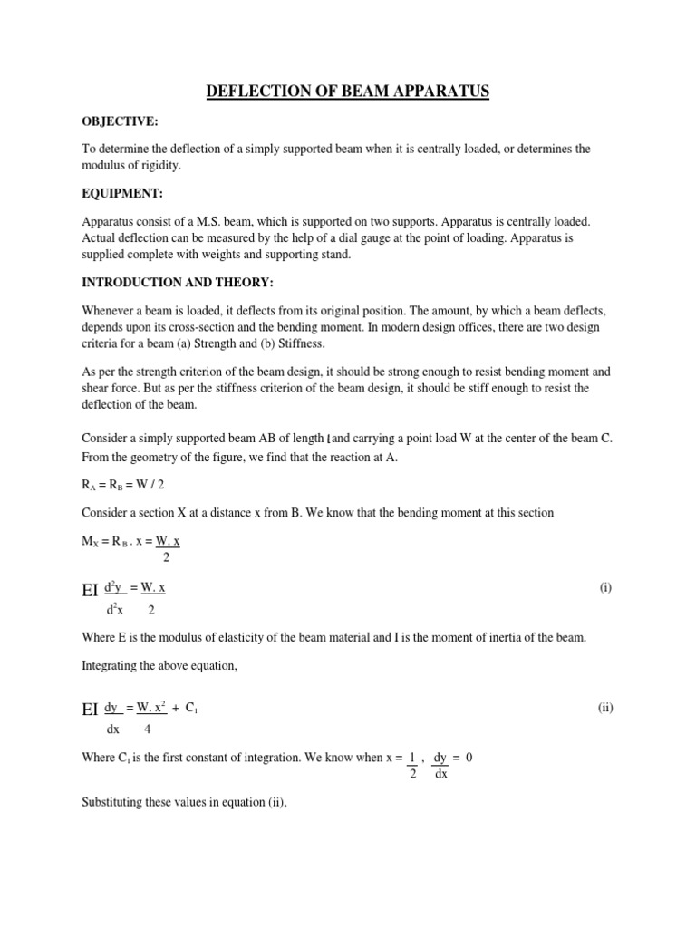 Deflection of Beam Apparatus | PDF | Beam (Structure) | Bending