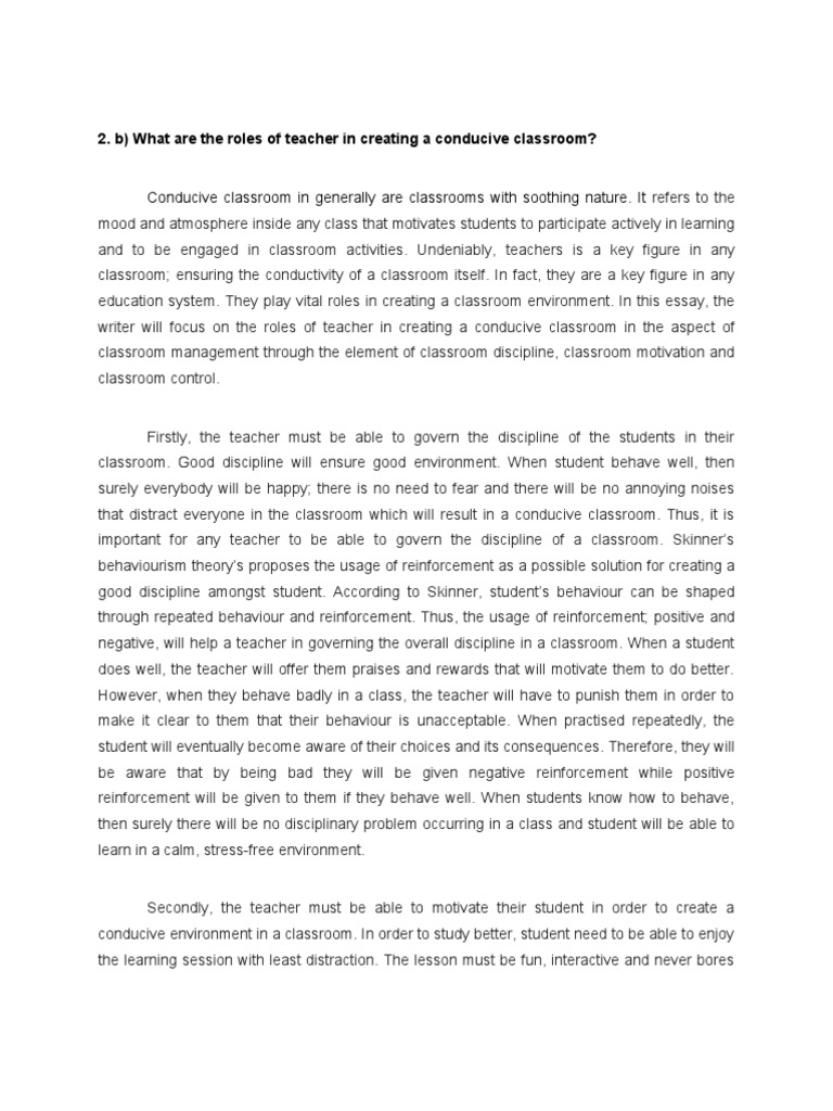 What Are The Roles of Teacher in Creating A Conducive Classroom | PDF ...