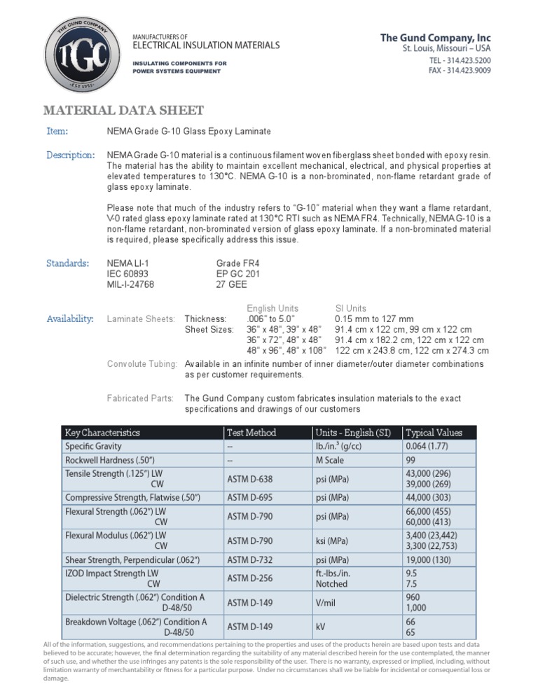NEMA Grade G10 Glass Epoxy Laminate | PDF | Epoxy | Strength Of Materials