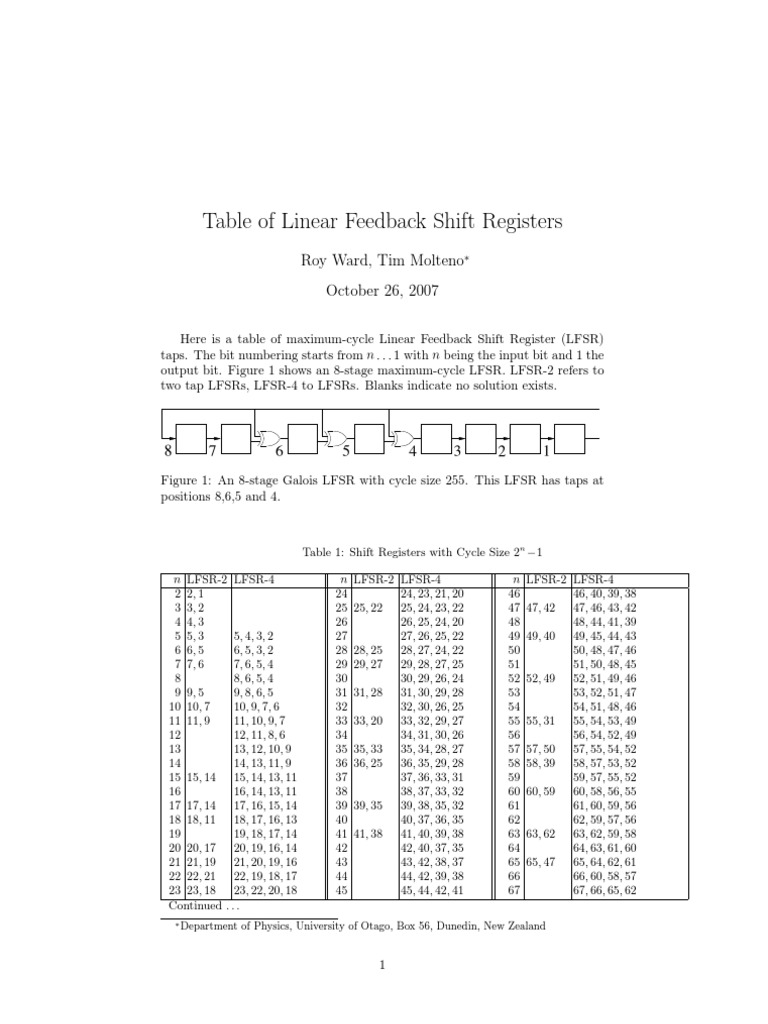 Table of LFSR | PDF | Computer Data | Discrete Mathematics