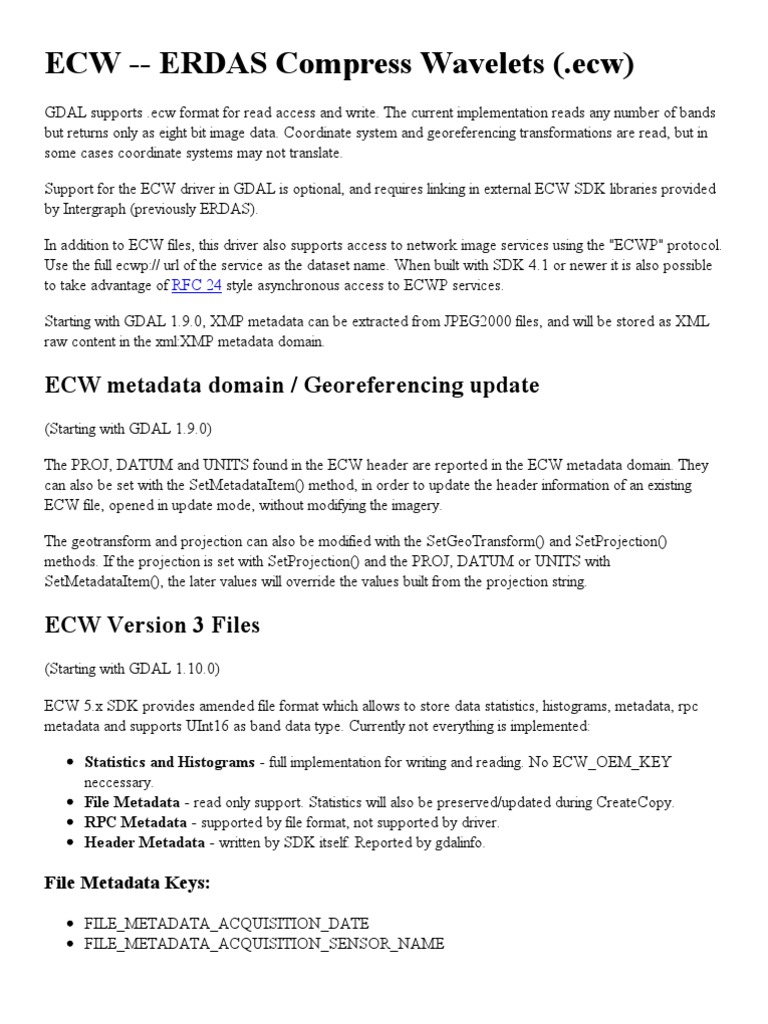 ECW - ERDAS Compress Wavelets | PDF | Computer Data | Data