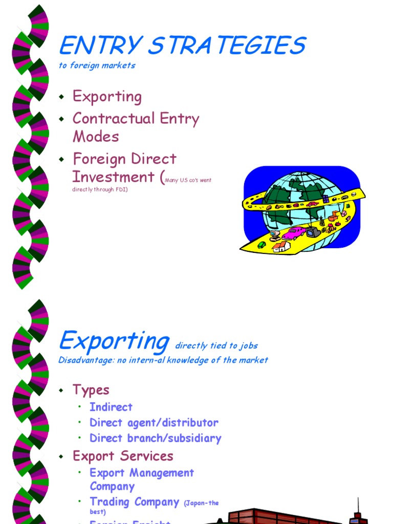 Entry Strategies: Exporting Contractual Entry Modes Foreign Direct ...