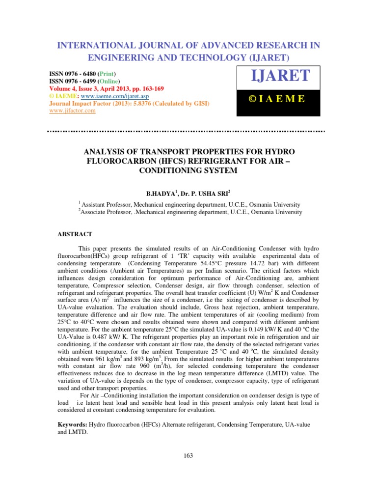 Analysis of Transport Properties For Hydro Fluorocarbon (HFCS) | PDF ...