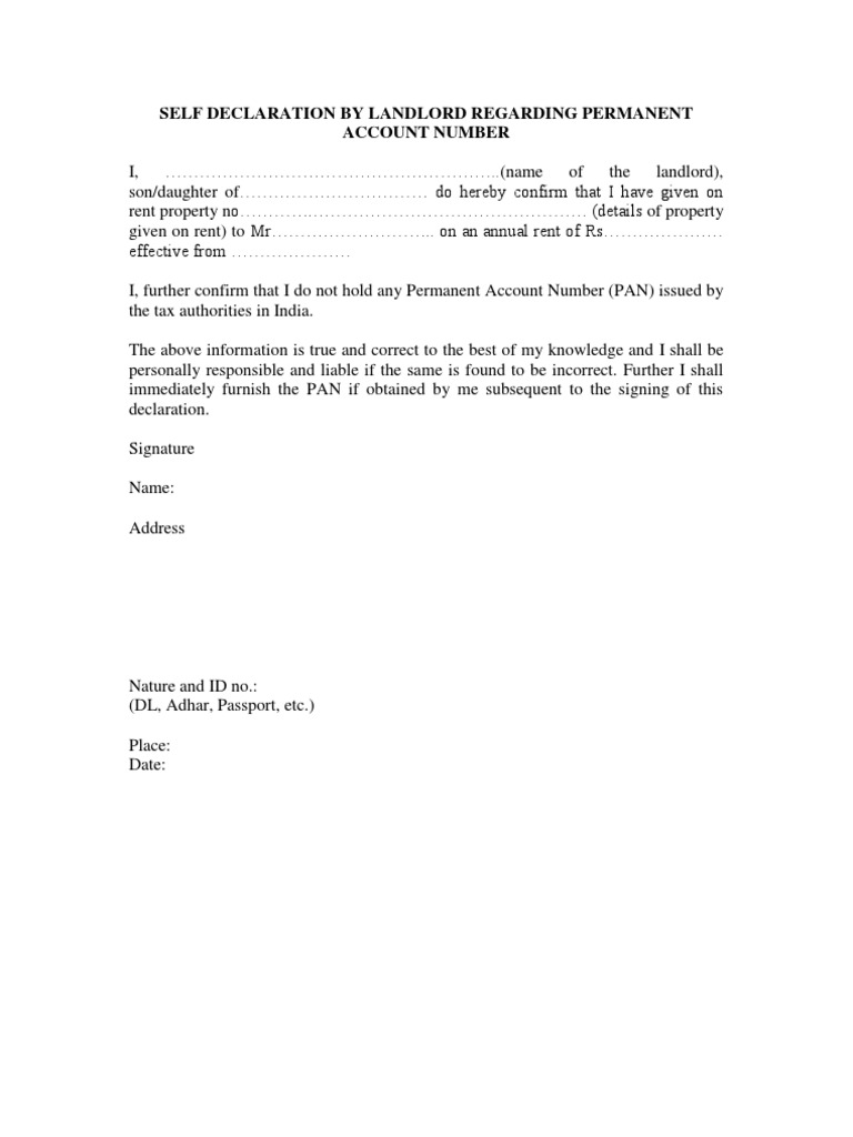 Landlord Self Declaration for Rent | PDF | Politics | Law