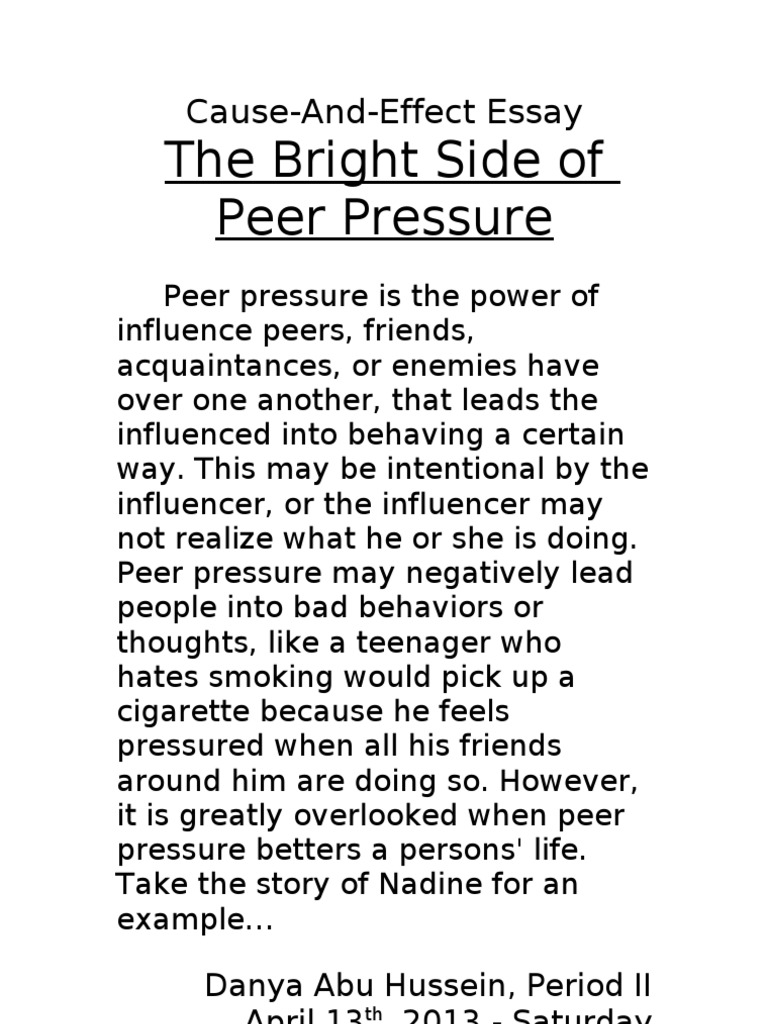 Cause and Effect Essay - Peer Pressure | PDF | Social Psychology ...