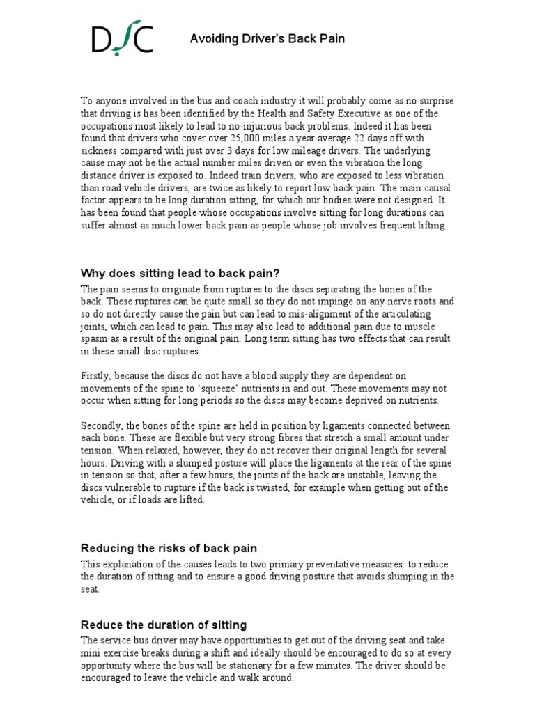 Ergonomic Solutions for Bus Driver Back Pain | PDF | Back Pain | Driving