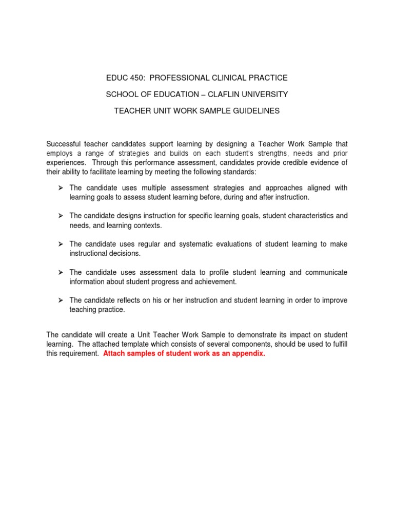 Unit Work Sample | PDF | Educational Assessment | Teachers