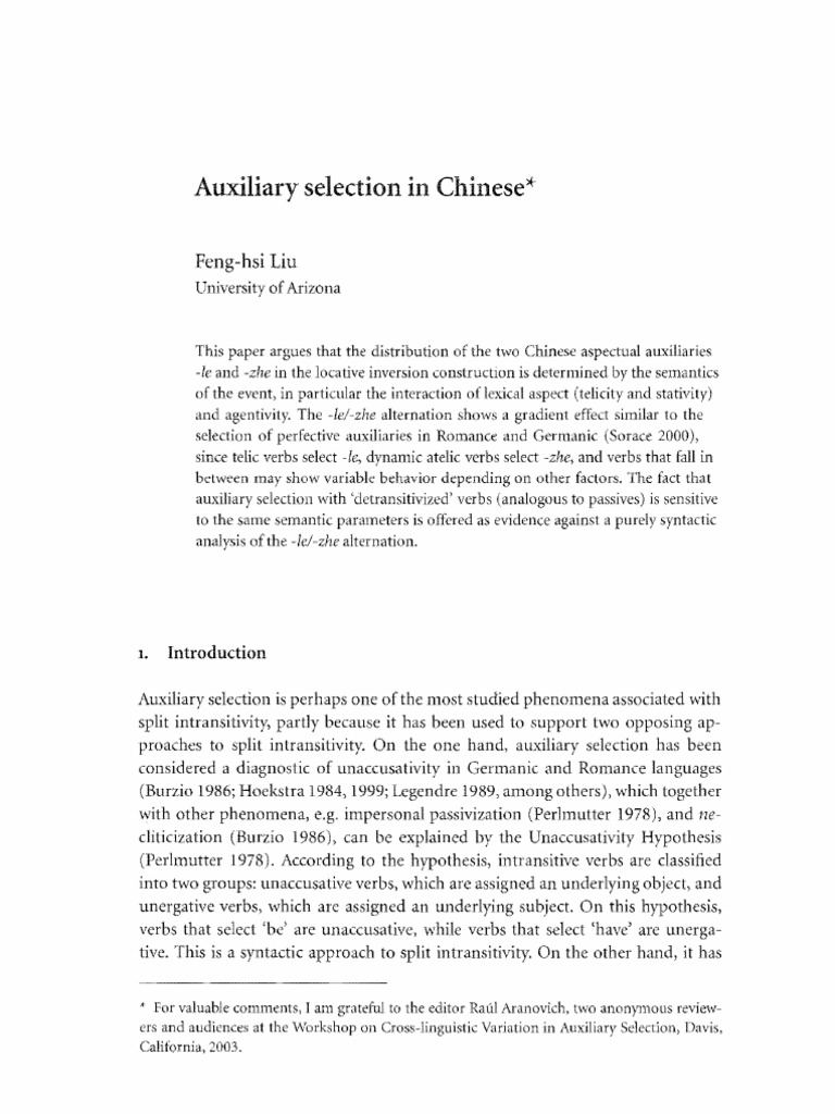 Auxiliary Selection in Chinese | PDF | Verb | Syntax Auxiliary Selection in Chinese | PDF | Verb | Syntax
