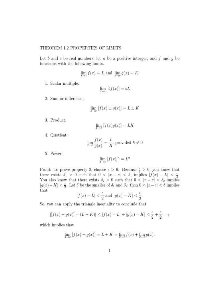 Calculus Chapter 1.3: Theorem 1.2 Properties of Limits | PDF | Algebra ...