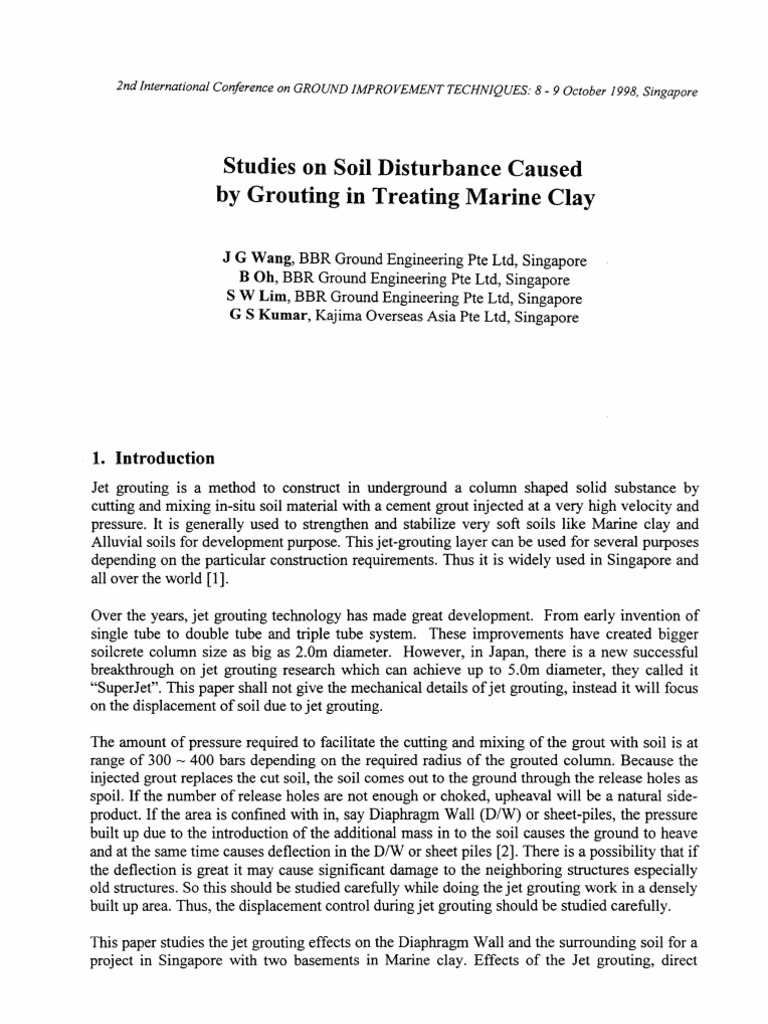 Studies On Soil Disturbance Caused by Grouting in Treating Marine Clay ...