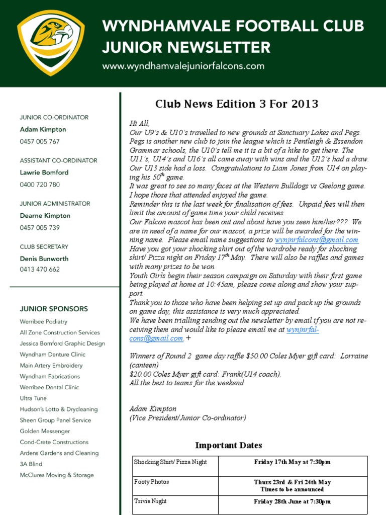 2013 Newsletters Week 3 | PDF | Games Of Physical Skill | Team Sports