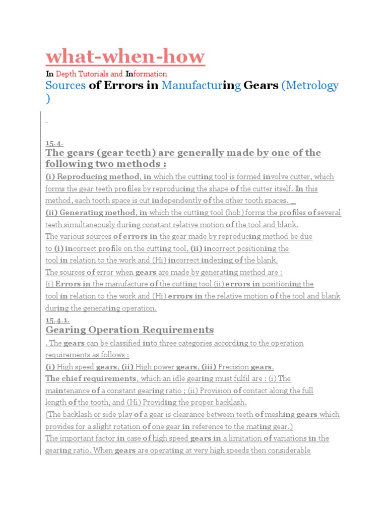What-When-How: of Errors in in Gears | Download Free PDF | Gear ...