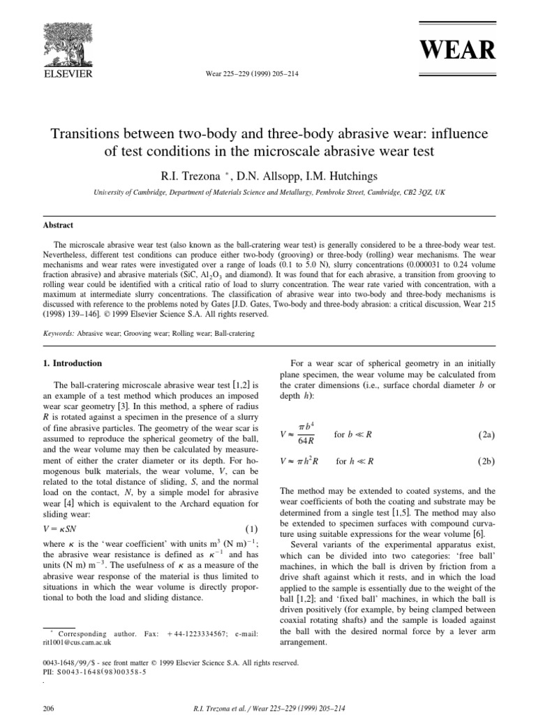 Transitions Between Two-Body and Three-Body Abrasive Wear Influence ...