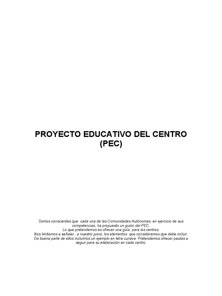 Ejemplo de Proyecto Educativo del Centro | PDF | Evaluación | Plan de ...