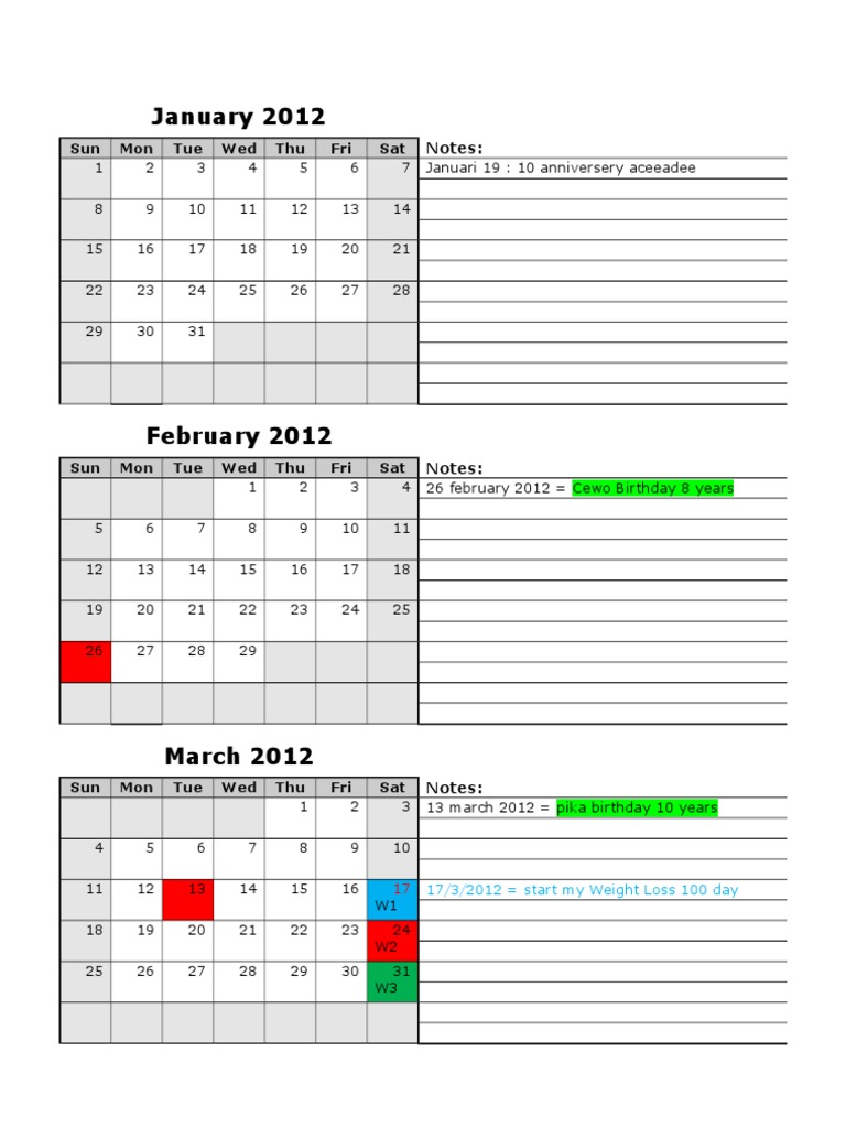 A Personal Calendar and Notes for 2012 | PDF | Observances | Holidays