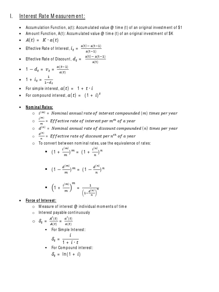 Exam FM Summary Sheet | Discounting | Compound Interest