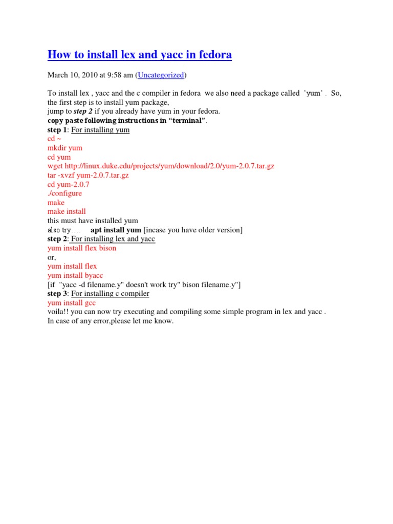 How To Install Lex and Yacc in Linux | PDF