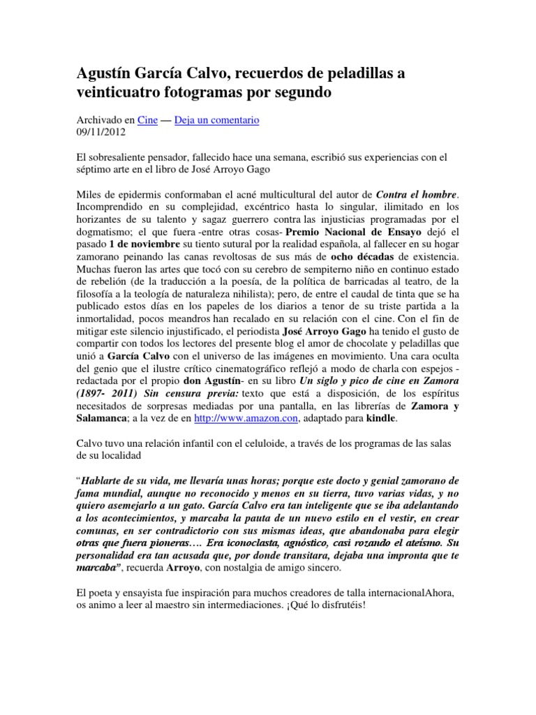 Agustín García Calvo y su amor al cine | PDF