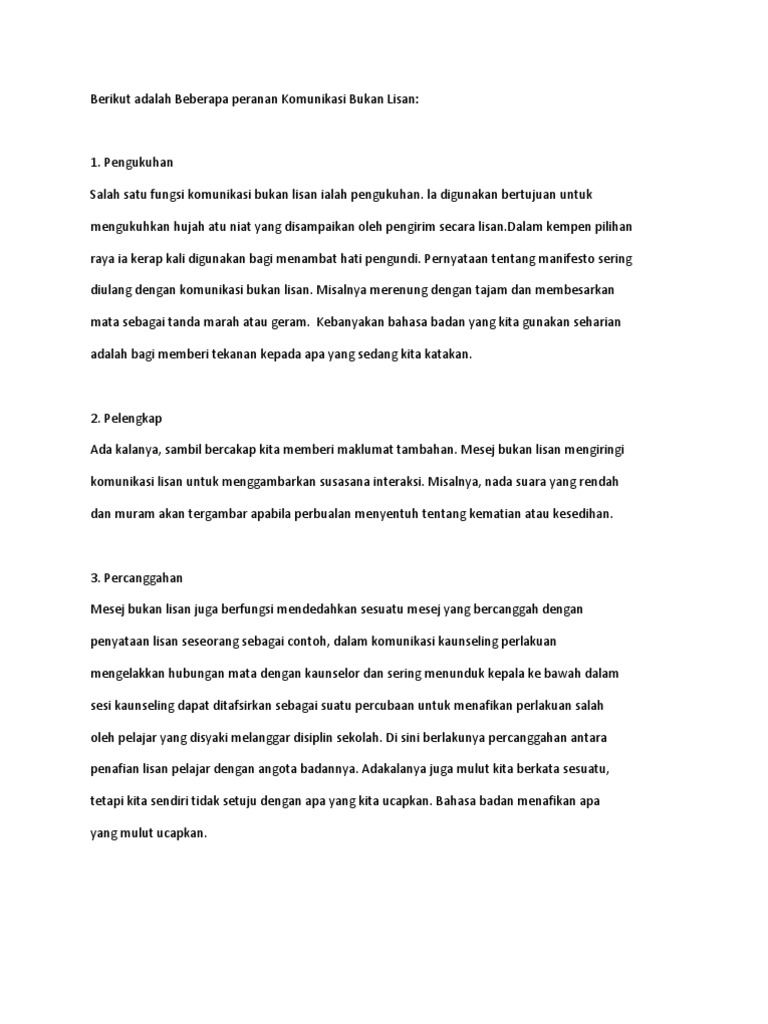 Berikut Adalah Beberapa Peranan Komunikasi Bukan Lisan | PDF | Karier ...
