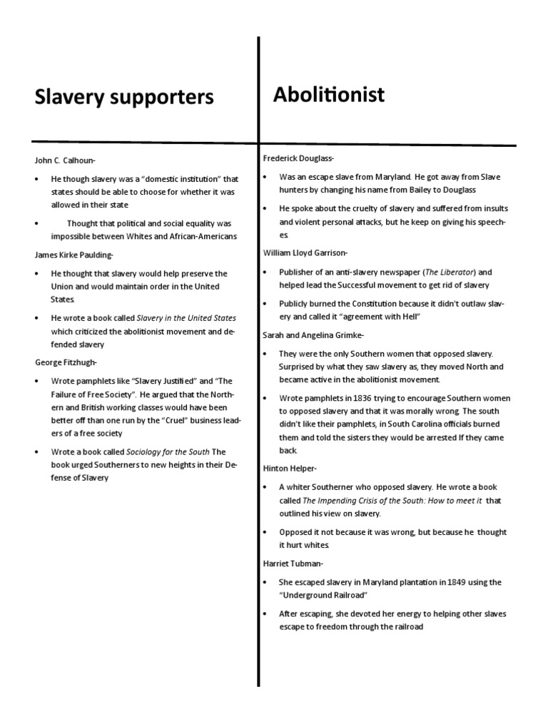 Key Figures in Slavery Debate | PDF