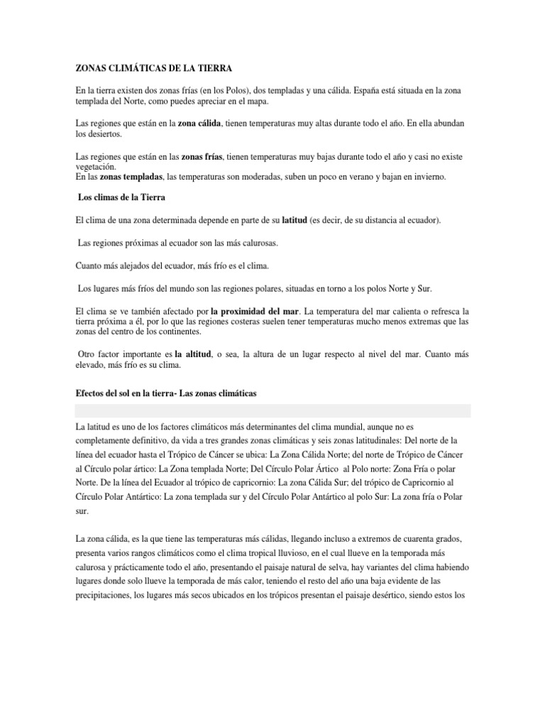 Zonas Climáticas de la Tierra y sus Características | PDF | Clima ...