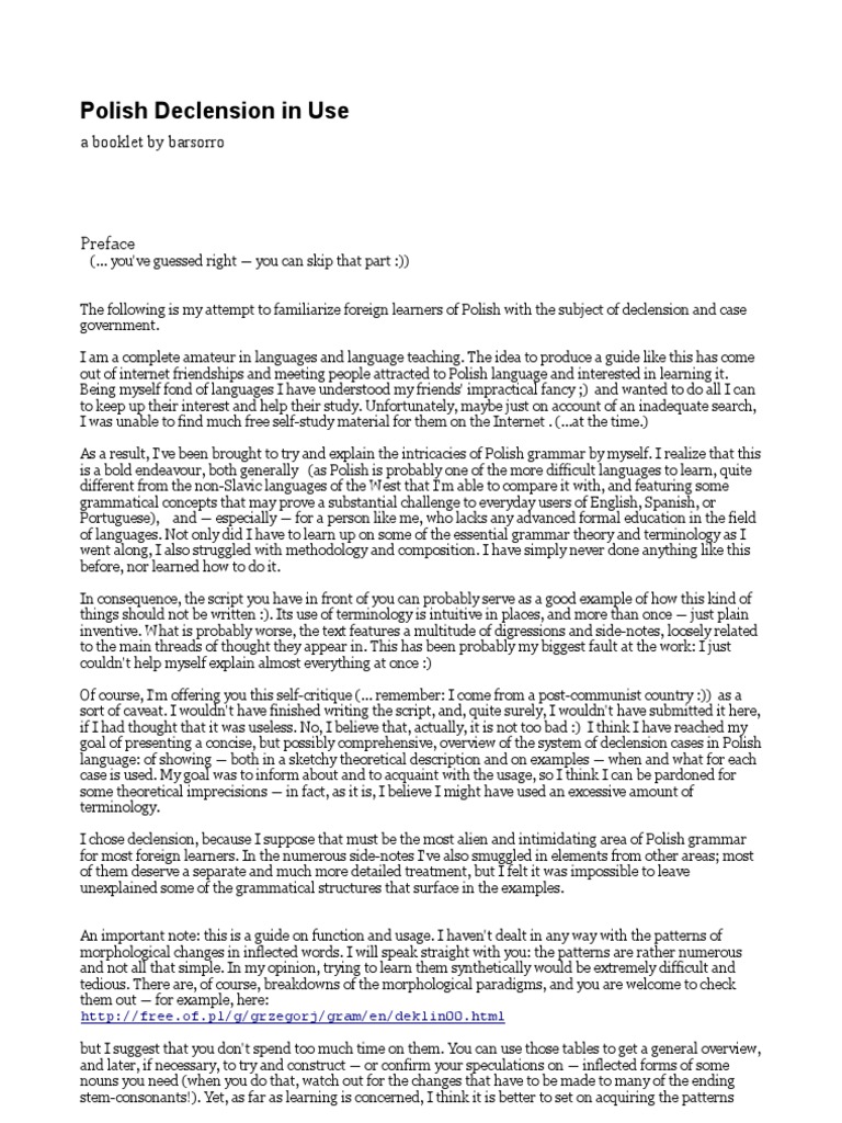 Polish Declension in Use - A Booklet by Barsorro, Complete | PDF ...