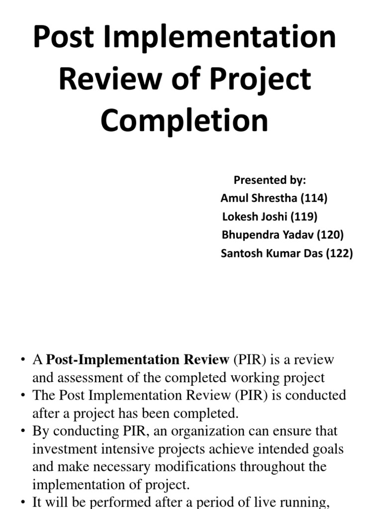 Post Implementation Review of Project Completion | PDF | Project ...