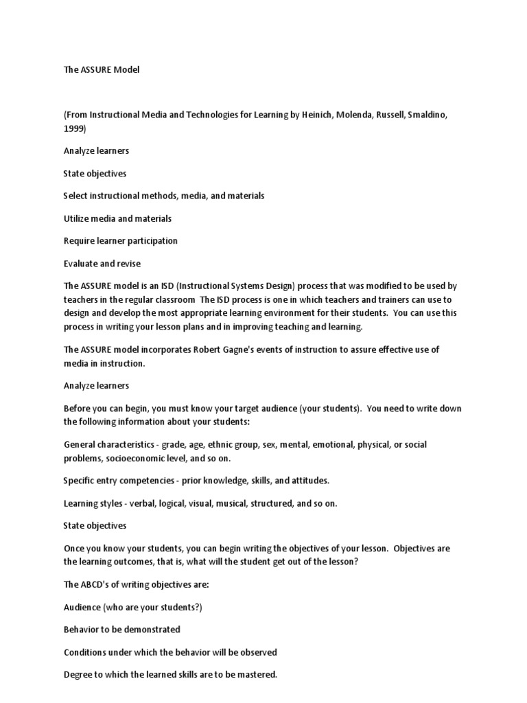 The Assure Model | PDF | Instructional Design | Lesson Plan
