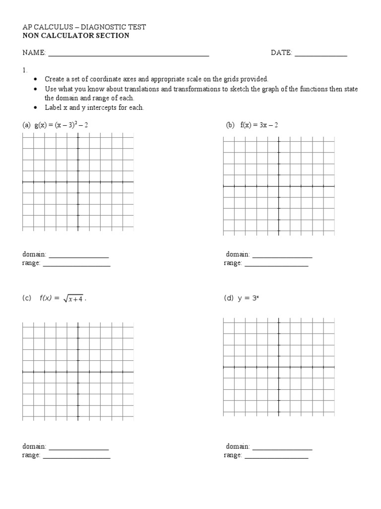Diagnostic Test - AP Calculus | PDF | Teaching Mathematics ...
