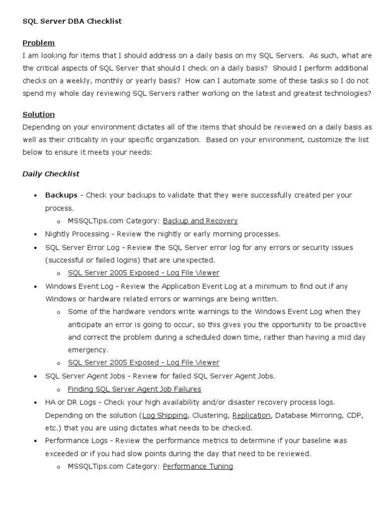 A Comprehensive SQL Server Monitoring Checklist for Daily, Weekly, and ...